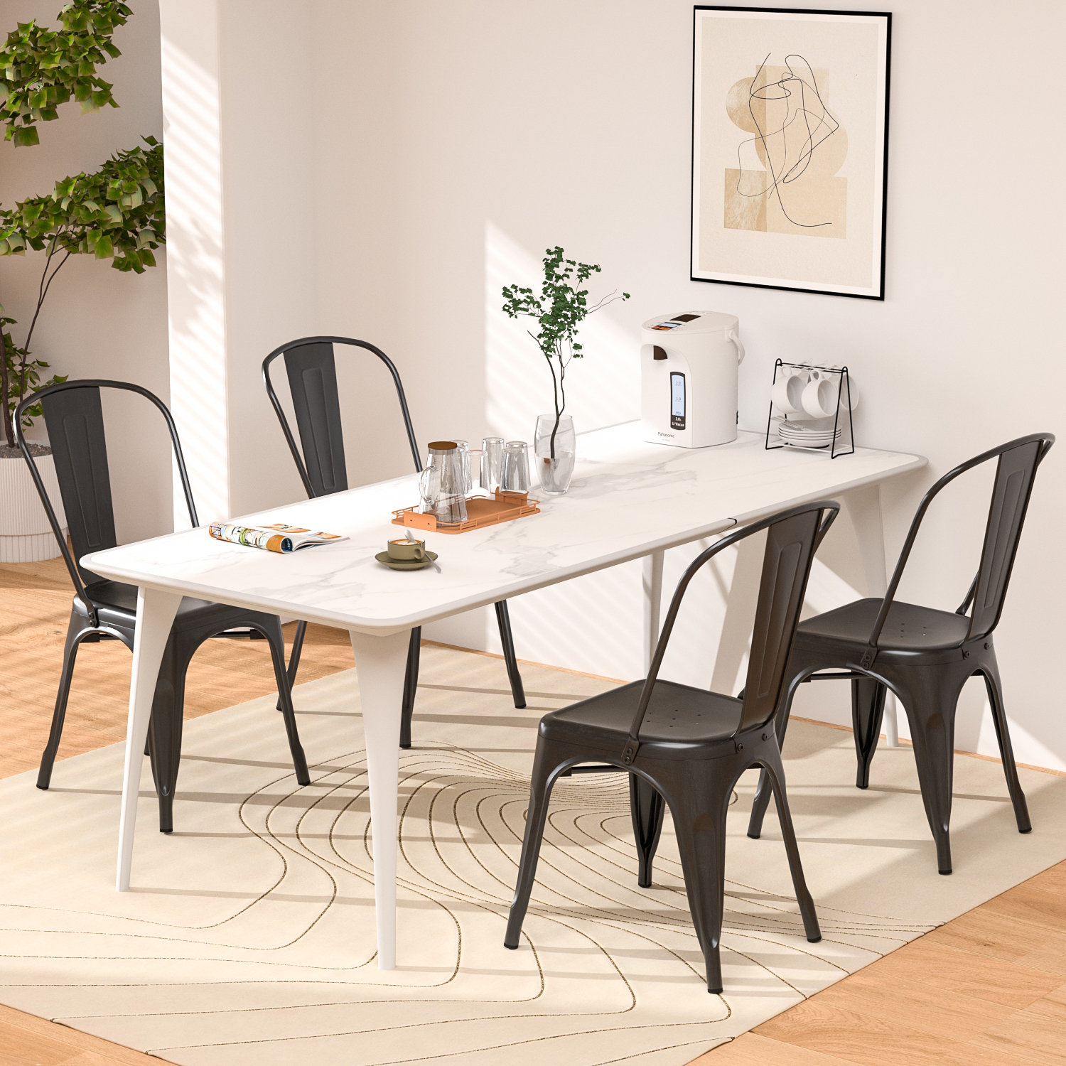 Williston Forge 33'' Black Dining Chairs Stackable Metal Chair Set Of 4 ...