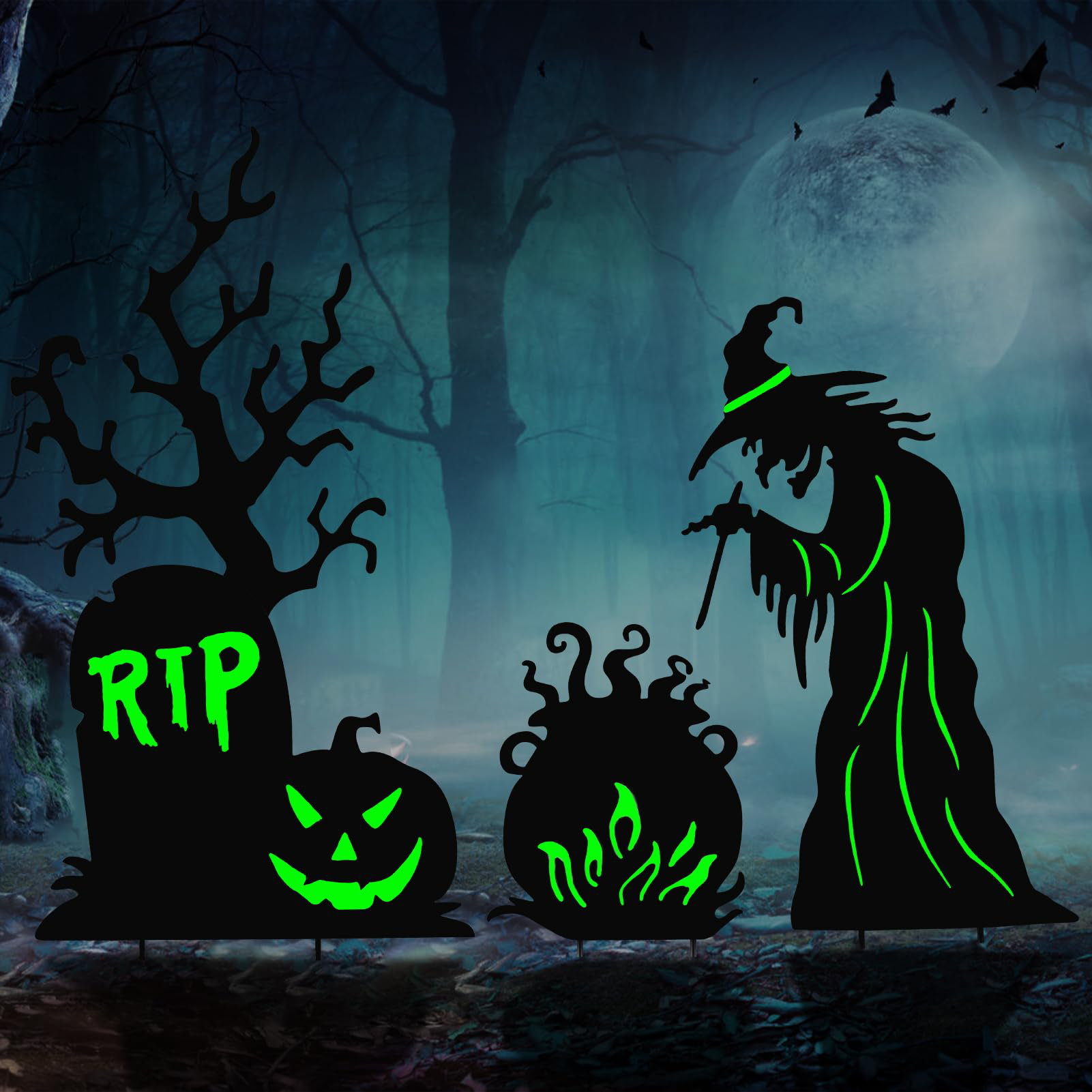The Holiday Aisle® Halloween Outdoor Yard Decorations - 3-Pack: Witch ...