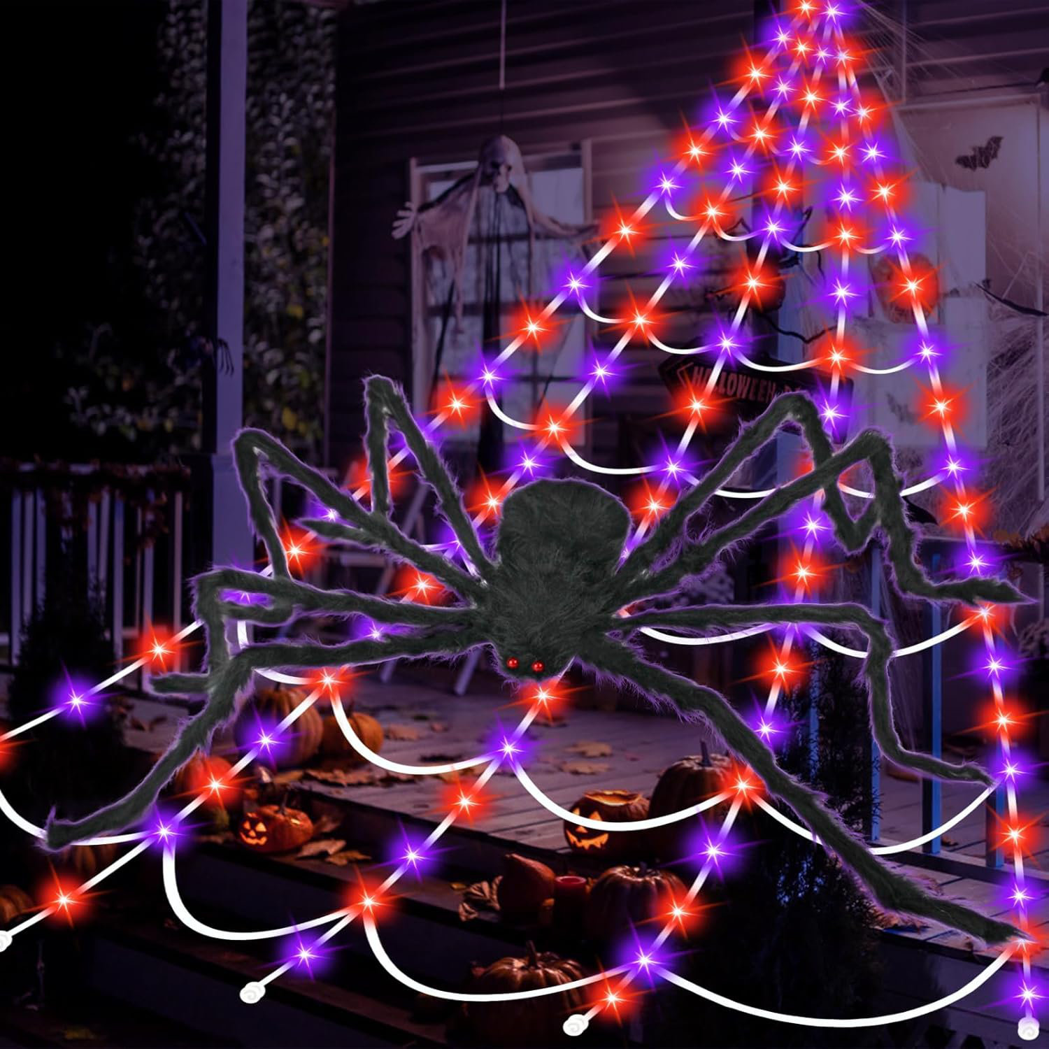 The Holiday Aisle® Spider Webs Halloween Decorations Lights, 2024 135 ...