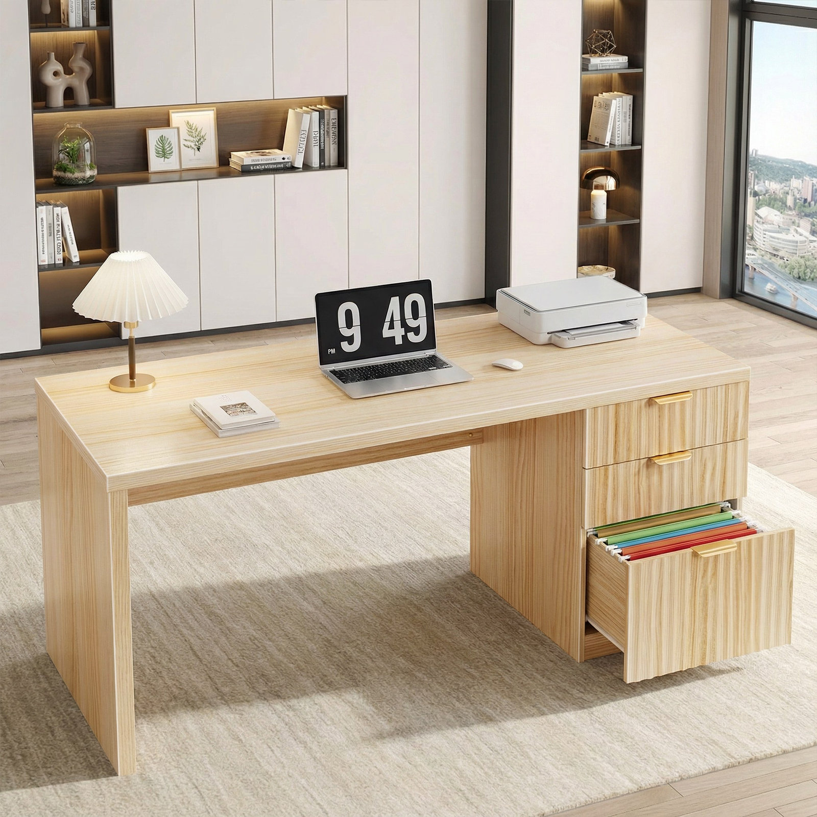 Ebern Designs 47 Inch Modern Executive Desk, Wood Desk With Drawer ...