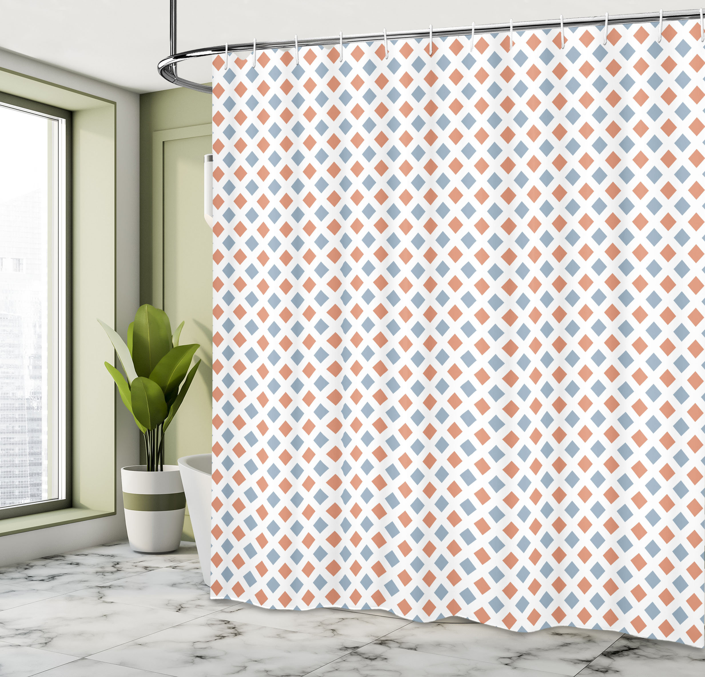 Ivy Bronx Modern Shower Curtain Colored Rhombs Borders White Seafoam ...
