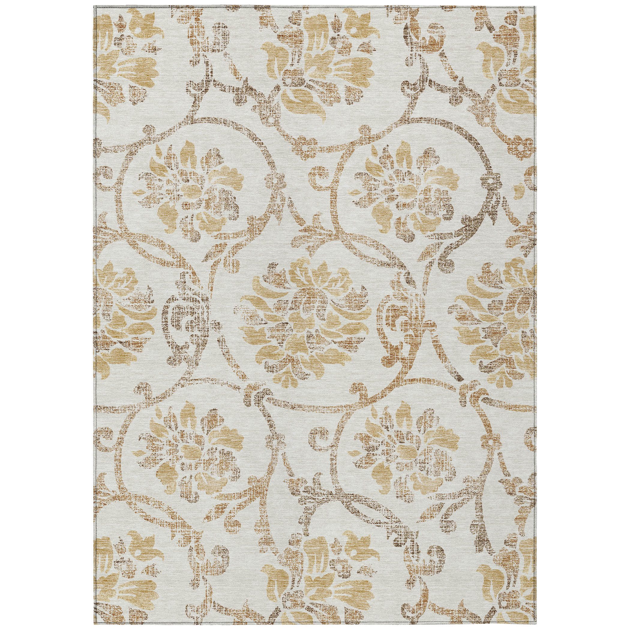 HomeRoots 10' X 14' Gold Floral Washable Indoor Outdoor Area Rug | Wayfair