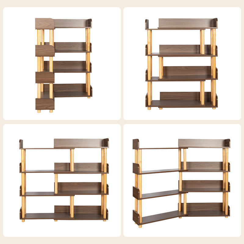 Ebern Designs 4 Tier Retractable & Rotatable Wooden Corner Book Shelf ...