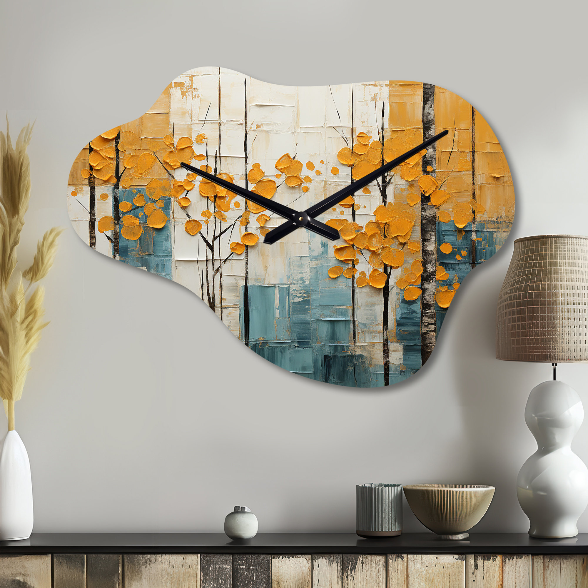 Design Art Bold Yellow And Grey Forest III - Cloud Shape Unique Forest ...