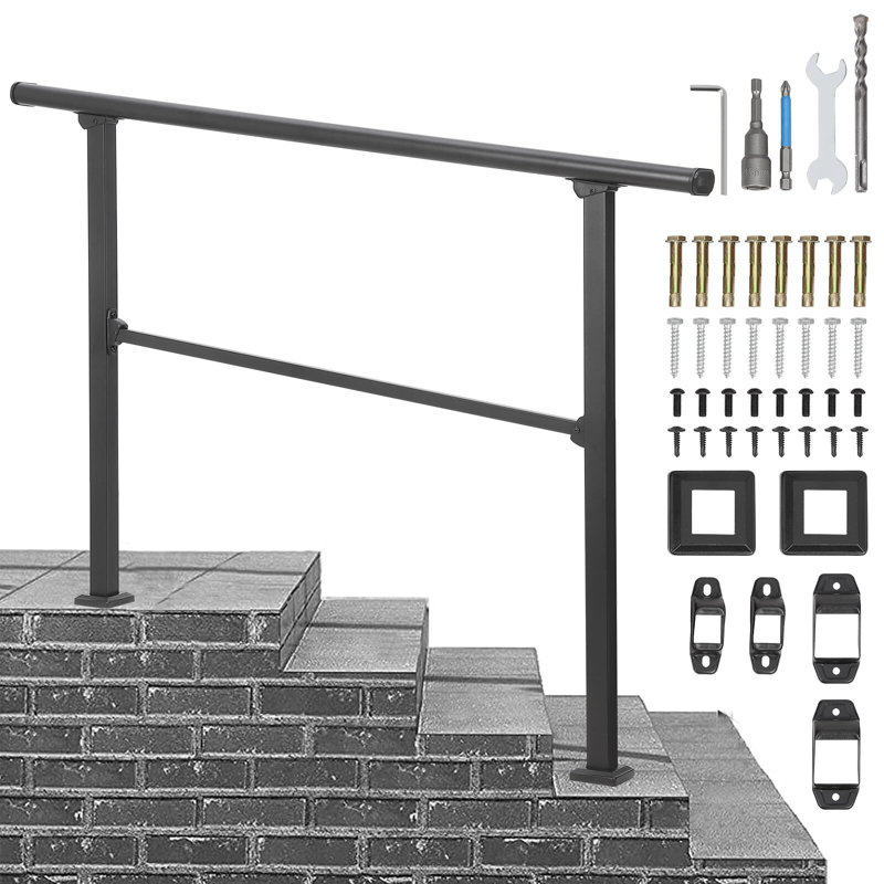 babevy 4 Step Stair Handrail, Outdoor Stair Railing Fits 3 To 4 Steps ...