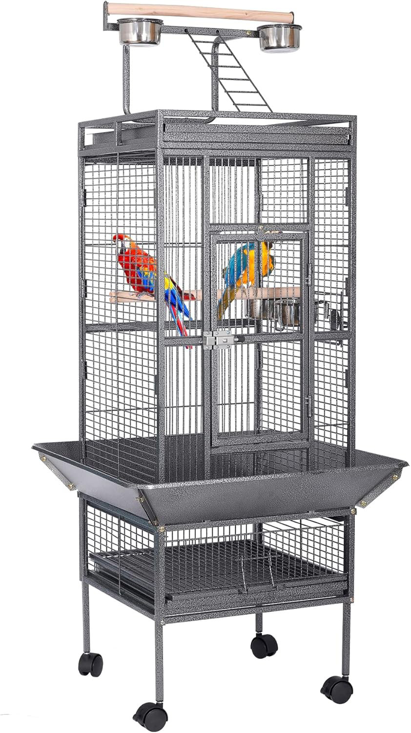 Latitude Run® Wrought Iron Large Bird Flight Cage with Rolling Stand for African Grey Parrot ...