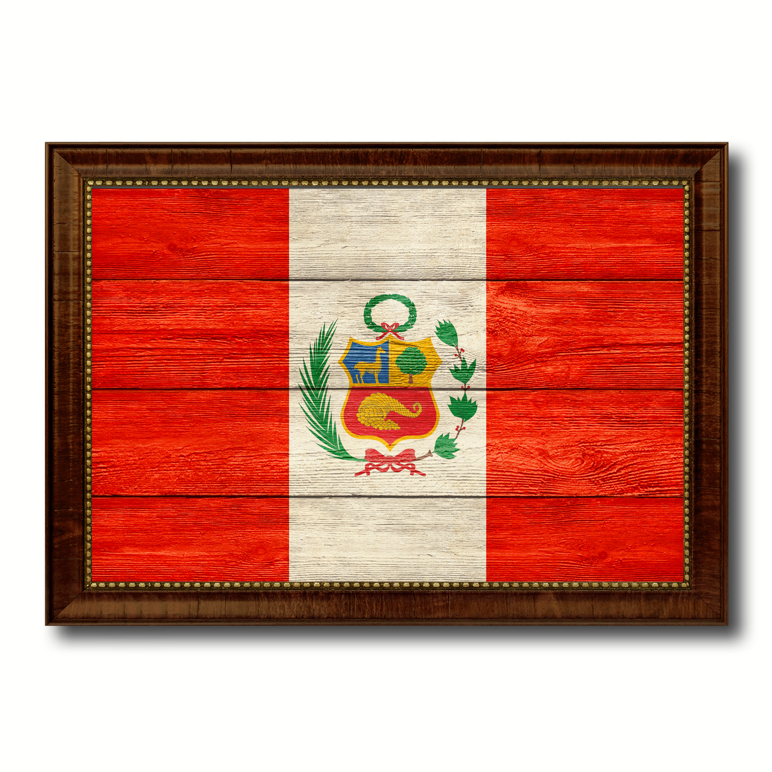 Williston Forge Peru Country Textured Flag Print With Brown Gold Frame ...