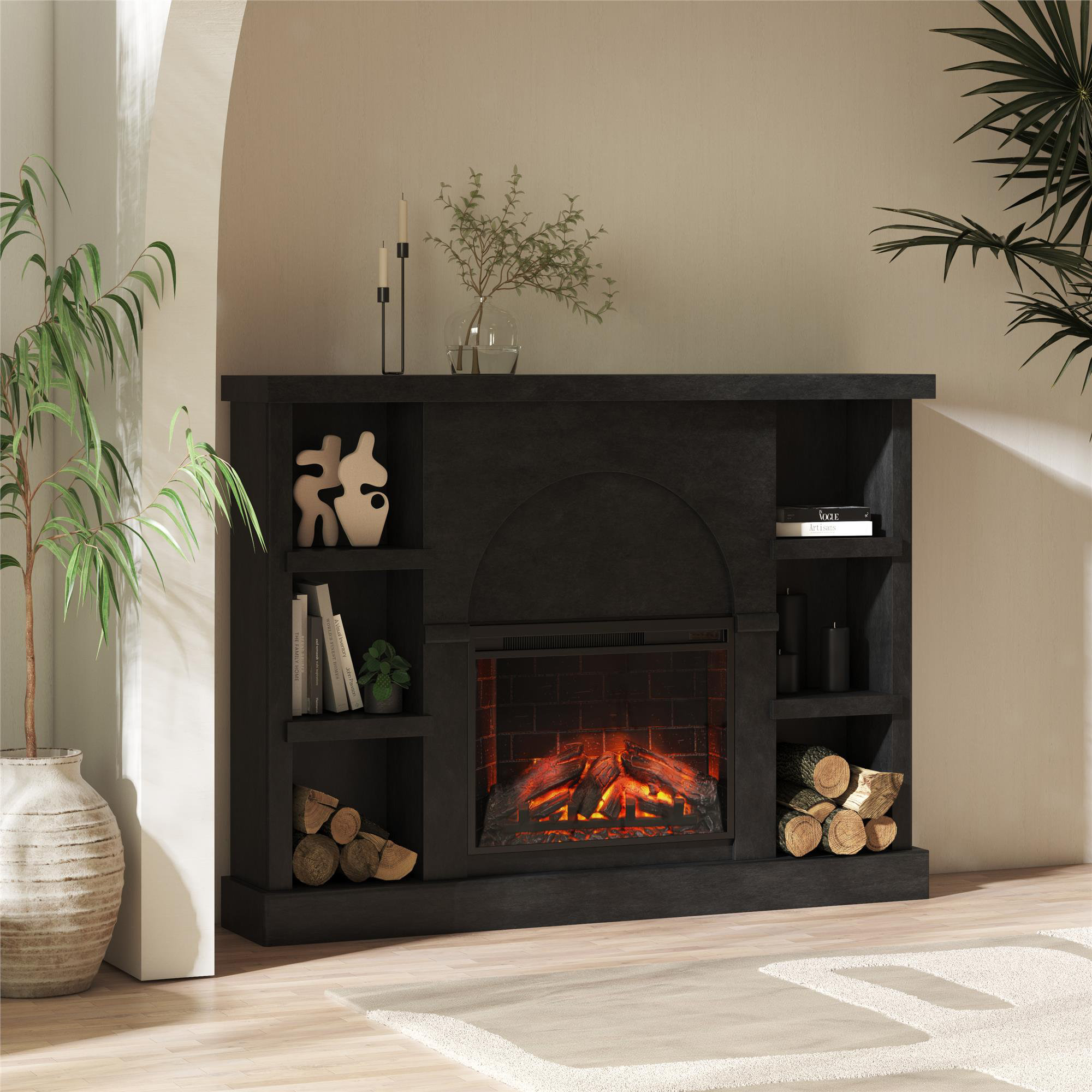 Mr. Kate Winston Electric Fireplace Mantel with Built-in Bookshelves ...