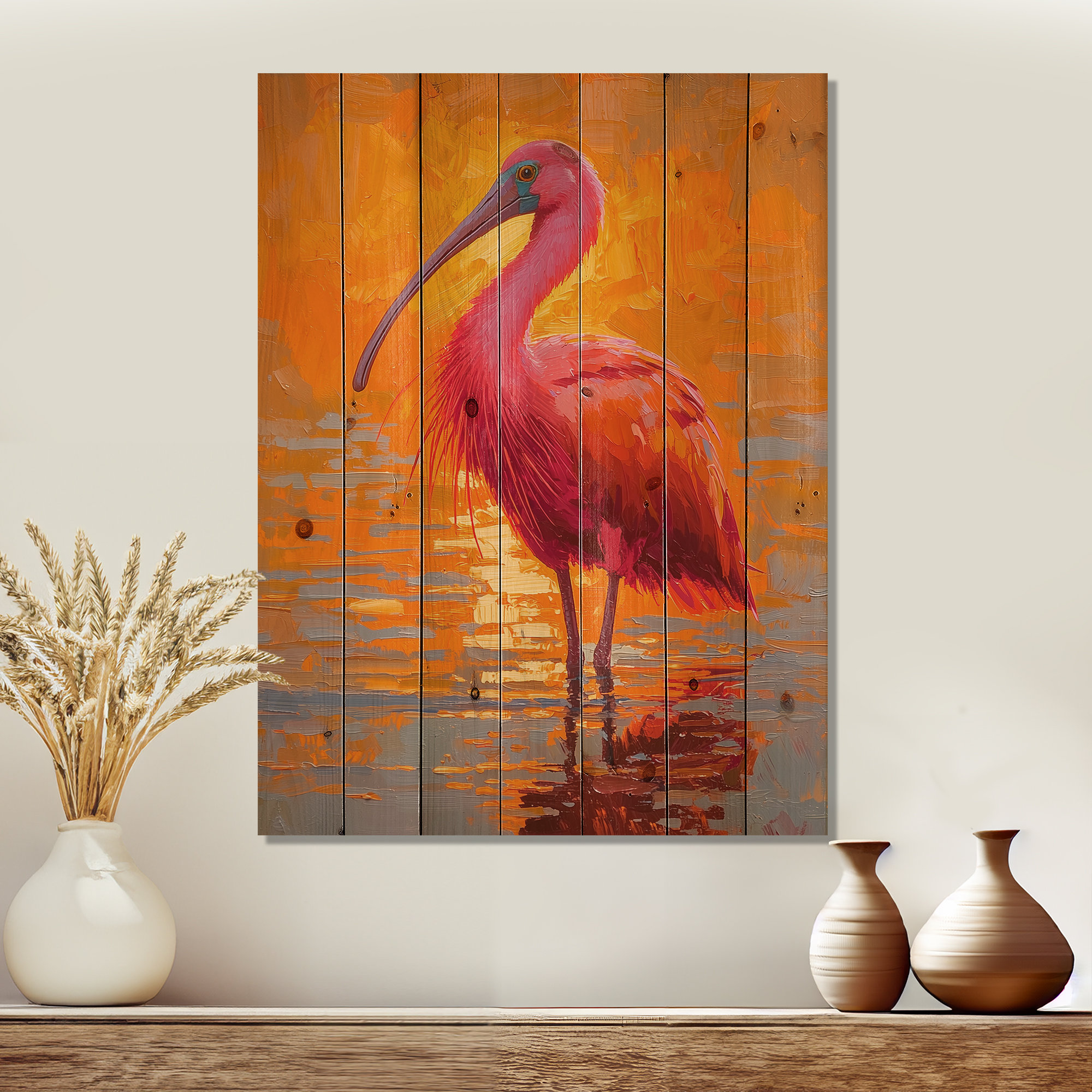 Ophelia & Co. Scarlet Ibis Bird In The Lake - Bird Wood Wall Decor - On ...
