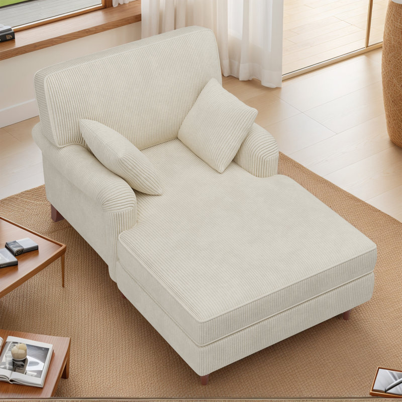 House of Hampton Upholstered Corduroy Rolled Recessed Arm Chaise Lounge ...