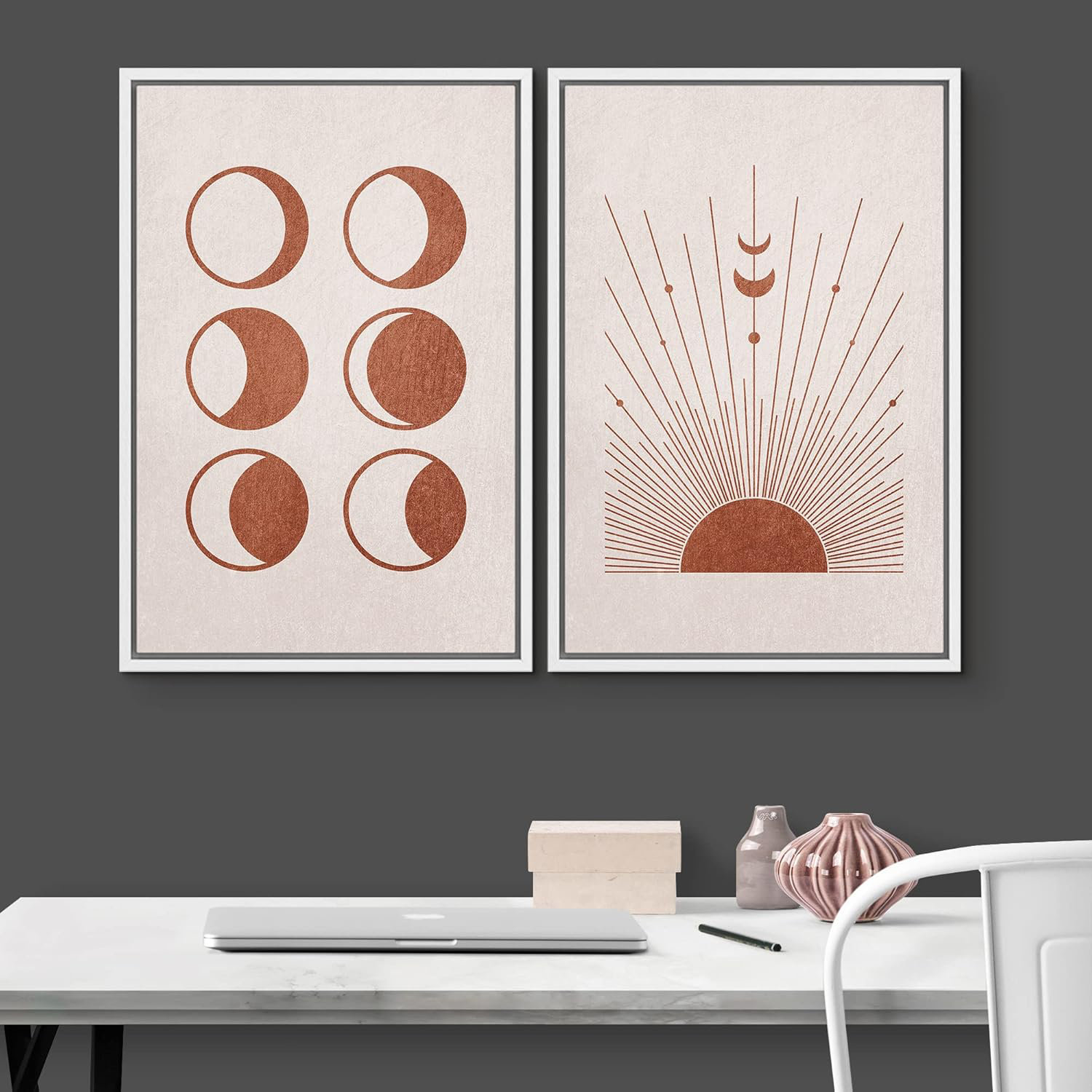 IDEA4WALL Sun and Moon Geometric Moon Phase Shining Sun Duo Abstract ...