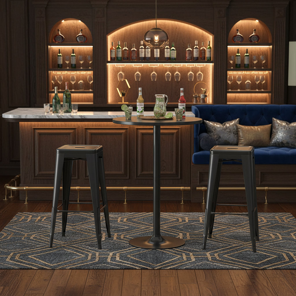 17 Stories Round Bar Height Cocktail Table With Metal Base, 39.5 Inch ...
