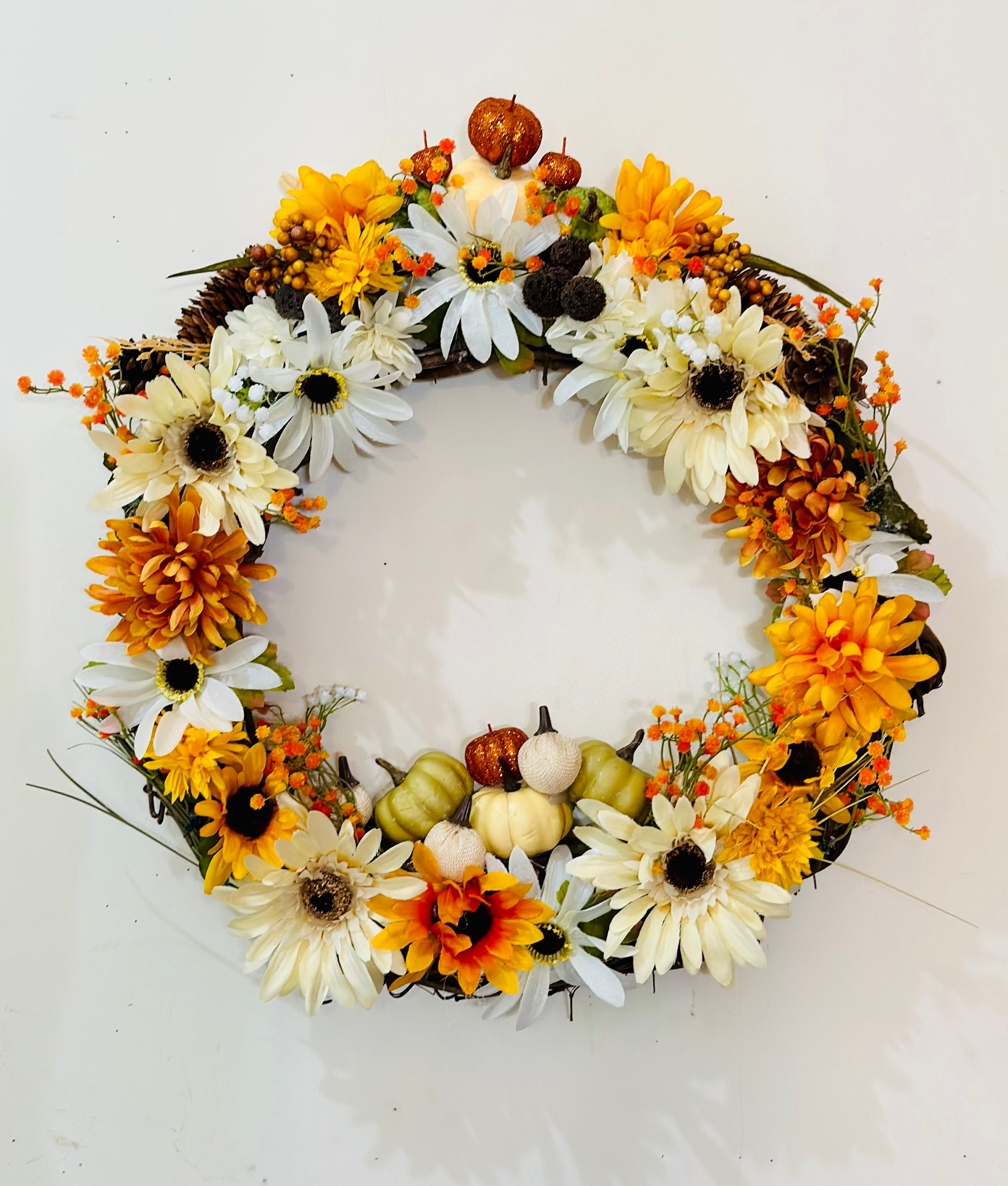 One Allium Way® A Fall Floral and Pumpkin Wreath: Pumpkin Patch Wreath | Wayfair