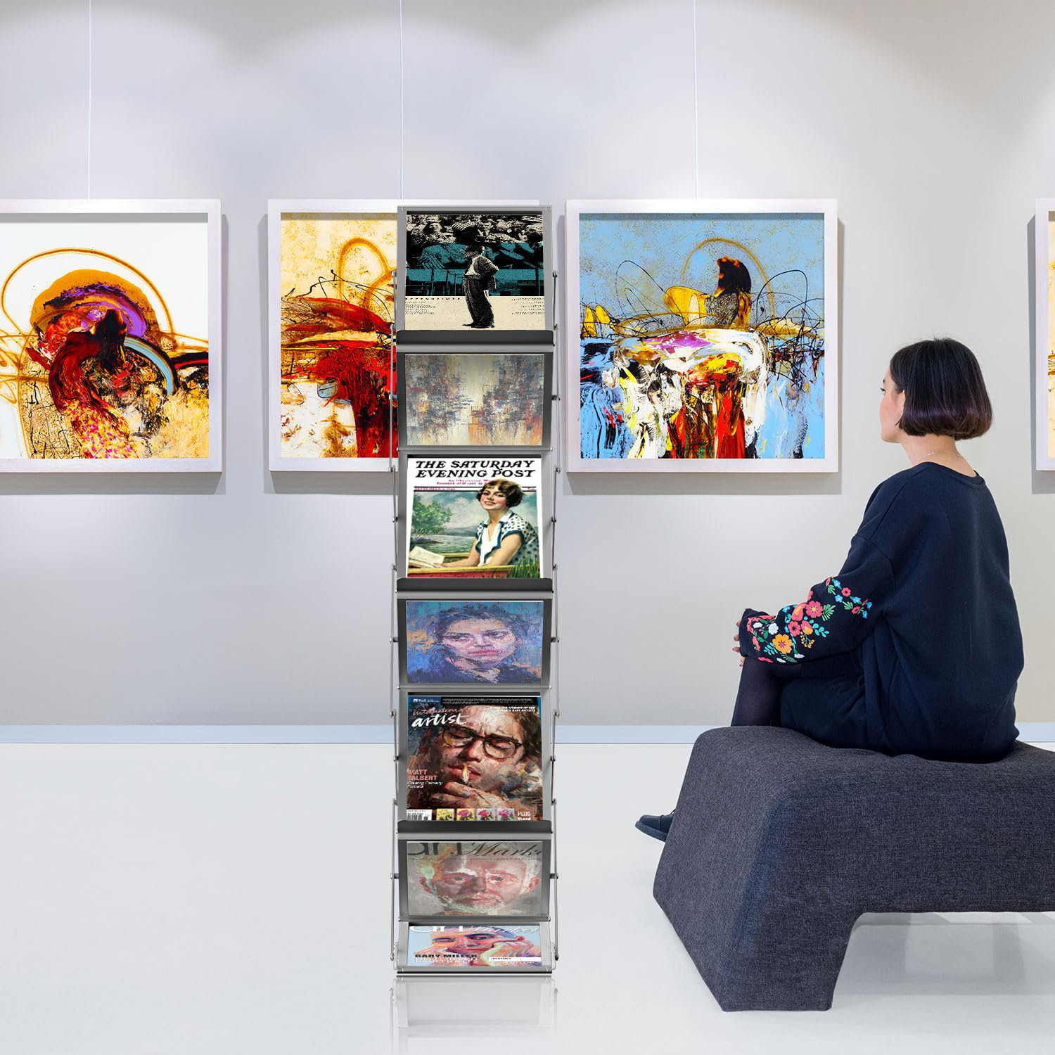 Rebrilliant Aluminum Folding Magazine Rack With 6 Pockets, Floor ...