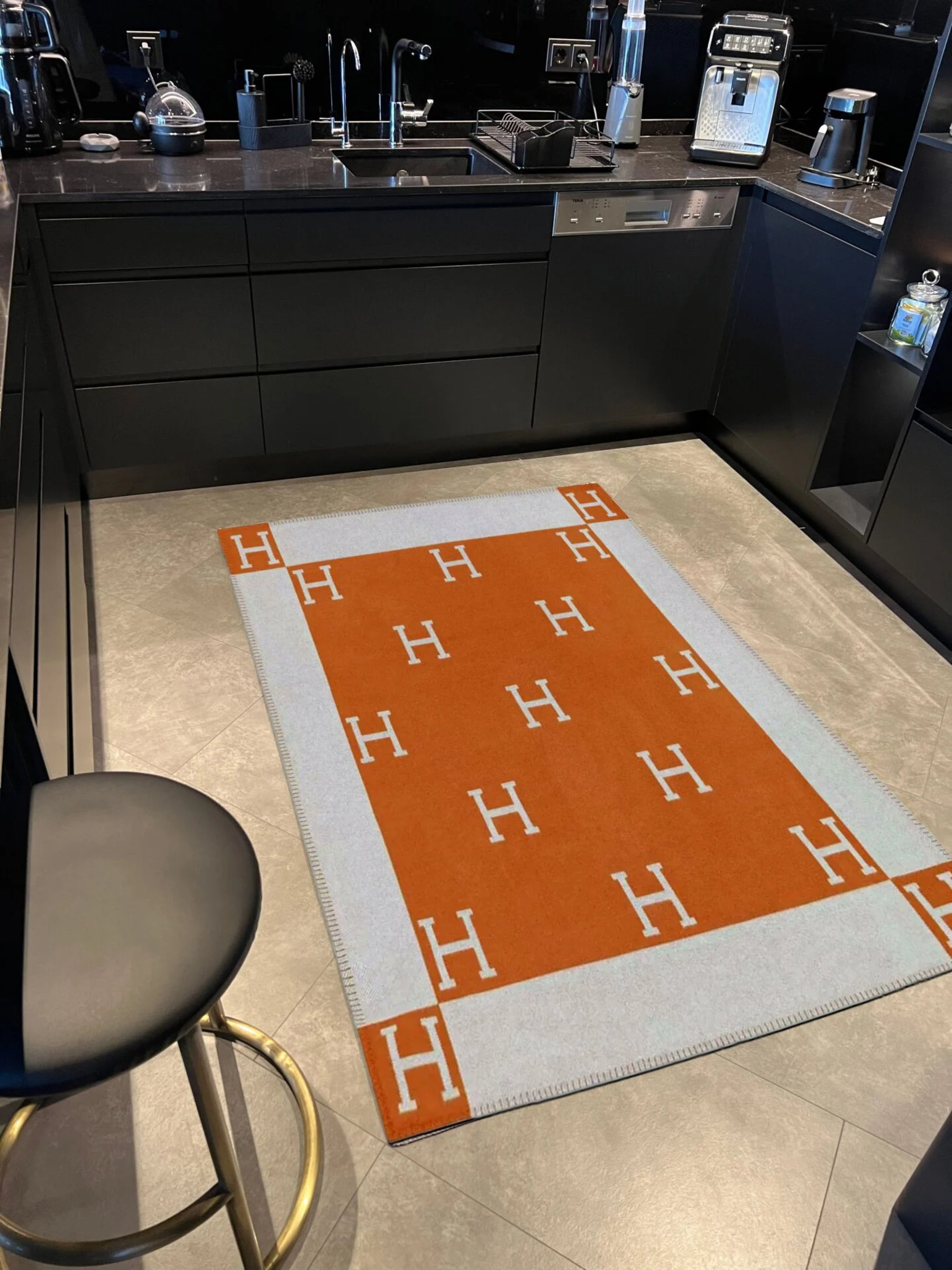 Latitude Run® H Letter Digital Print Carpet Orange White Color ...