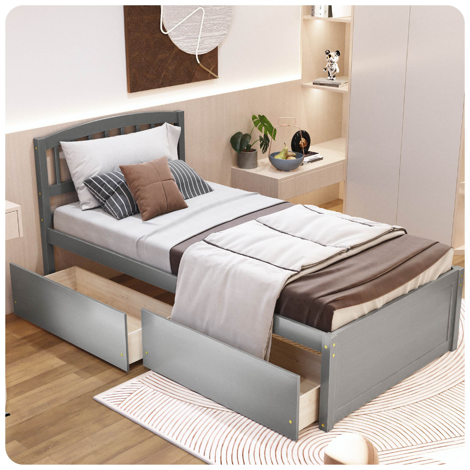 Vinura Structure de lit simple moderne avec tête de lit - Structure de ...