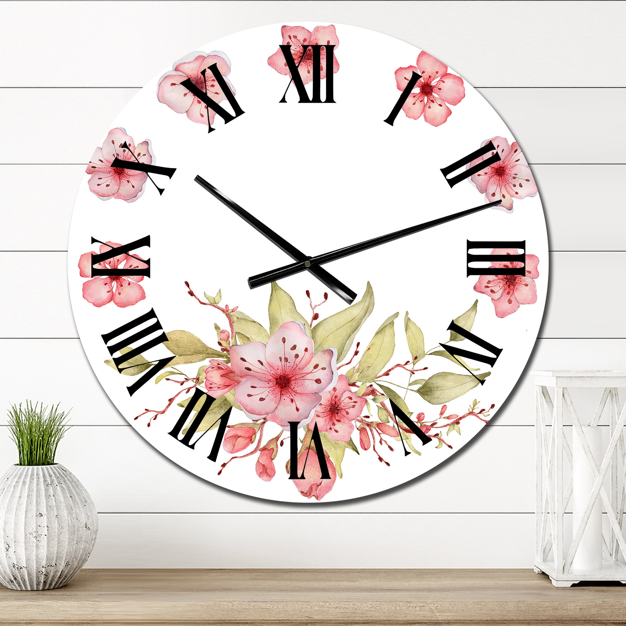 East Urban Home Sakura Blossom Petal Wreath - Traditional Wall Clock ...