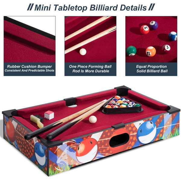 RayChee 20" Table Top Pool Table with Small Billiards Balls, Pool Cues ...