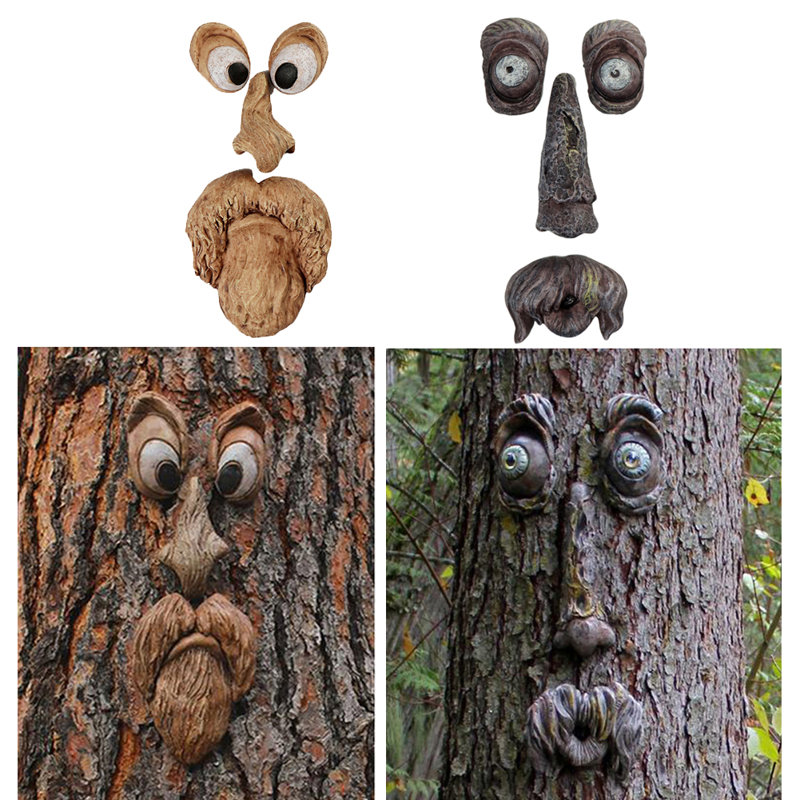 Arlmont & Co. 2X Tree Faces Outdoor Old Man Feeder Tree Hugger Statues ...