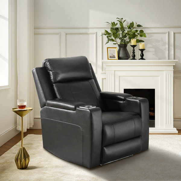 Brayden Studio® Duffrin Built-In Lighting Storage Faux Leather Power ...