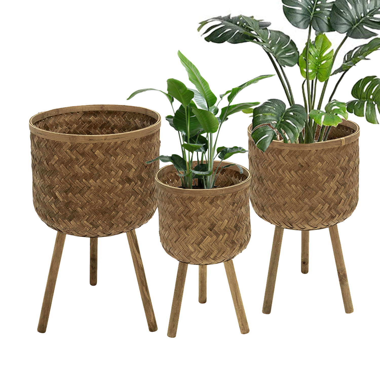 Bay Isle Home™ Rattan Planter With Stand - Set Of 3 - Rattan Plant Pot ...