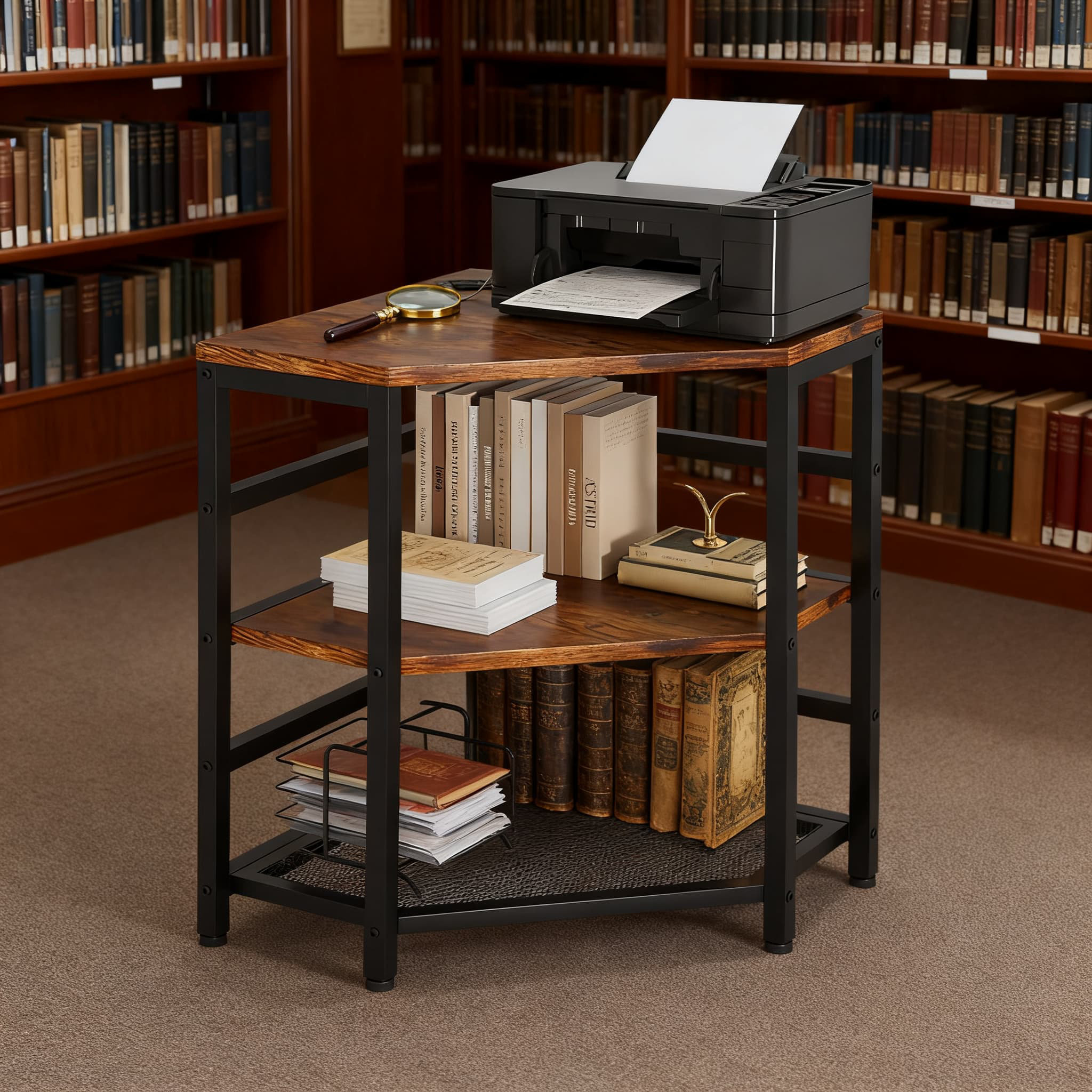 CQSXYF 3-Tier Corner Printer Stand With Charging Station, LED Lights ...