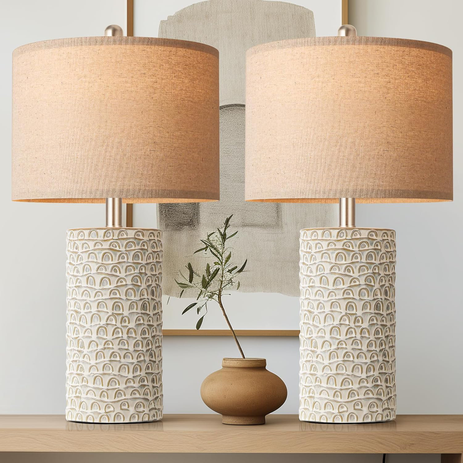 One Allium Way® Modern Ceramic Table Lamp Set Of 2, Rustic Farmhouse ...