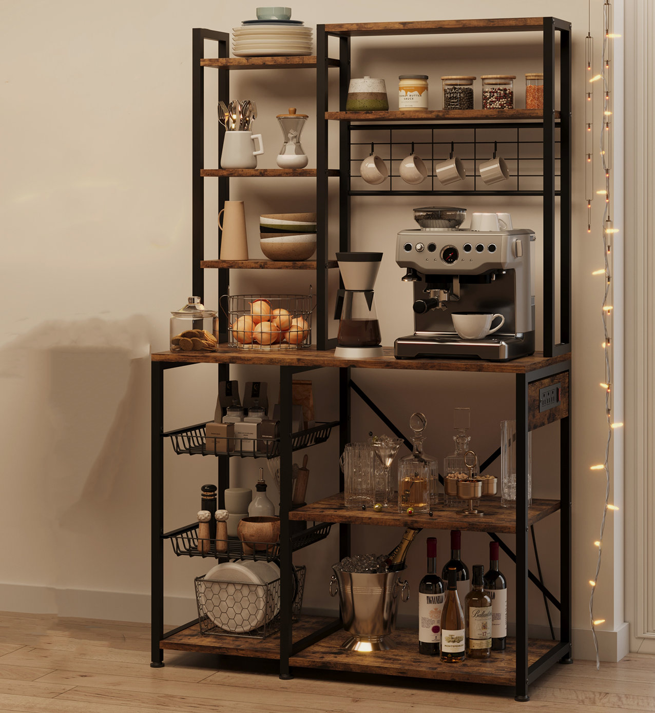 17 Stories Bakers Rack With Power Outlet,7-tier Kitchen Bakers Rack ...