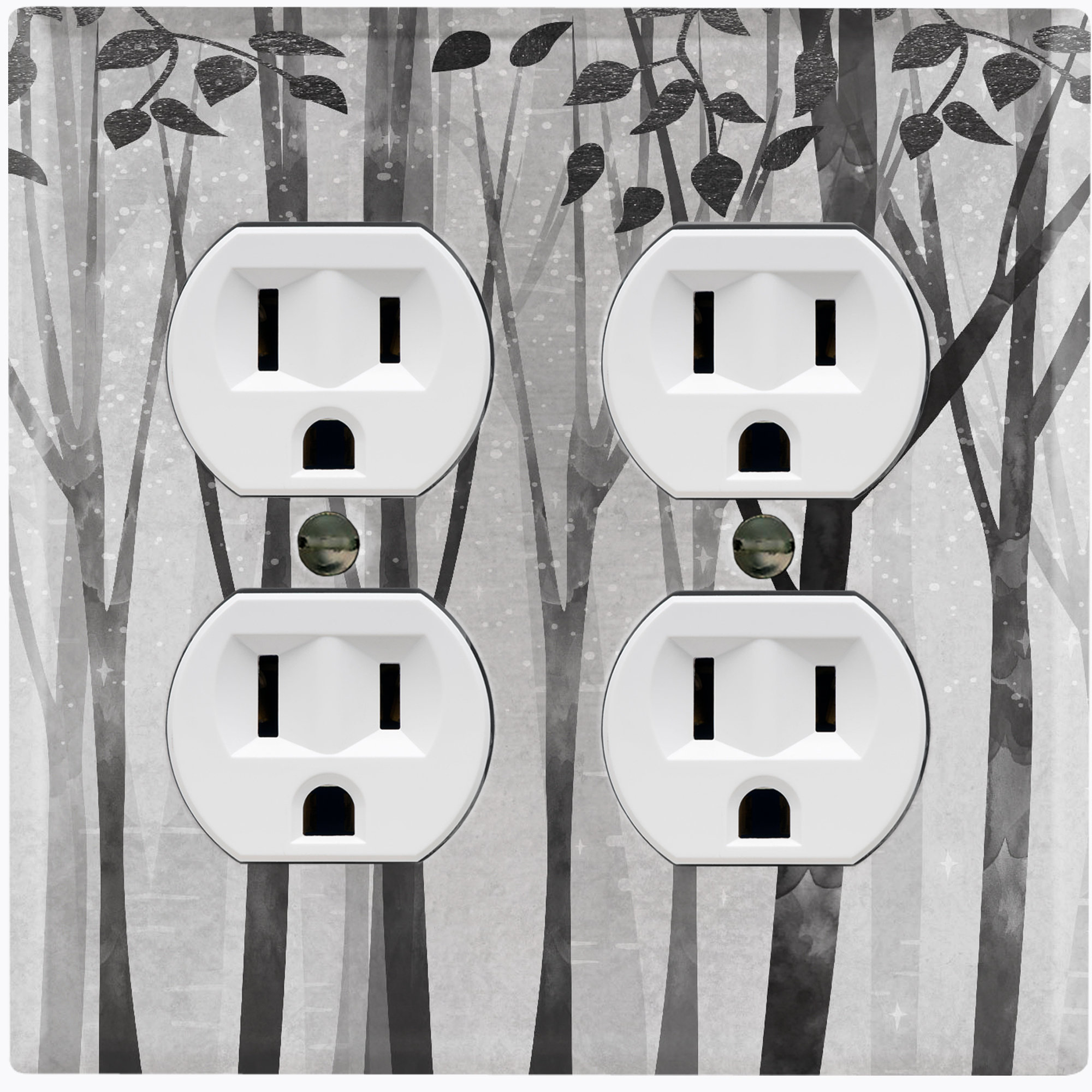 WorldAcc Gray Forest Trees Nature Themed 2 - Gang Duplex Outlet ...