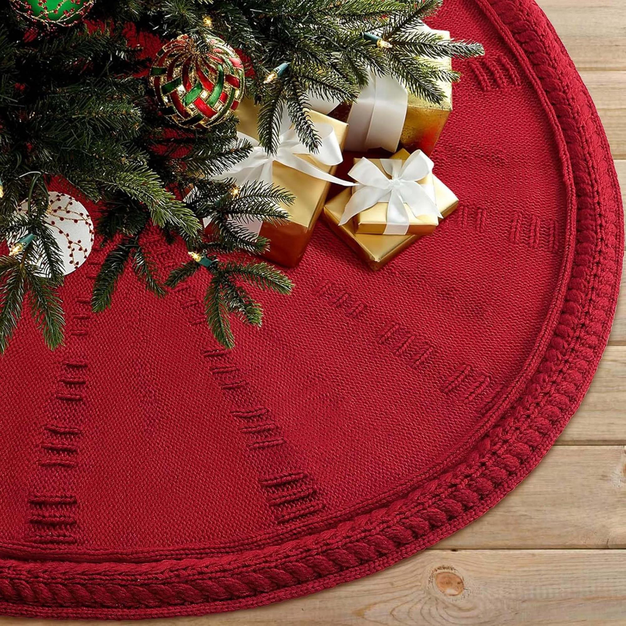 Textiles Hub Christmas Tree Skirt 48 Inch Large - Knit Knitted Thick ...