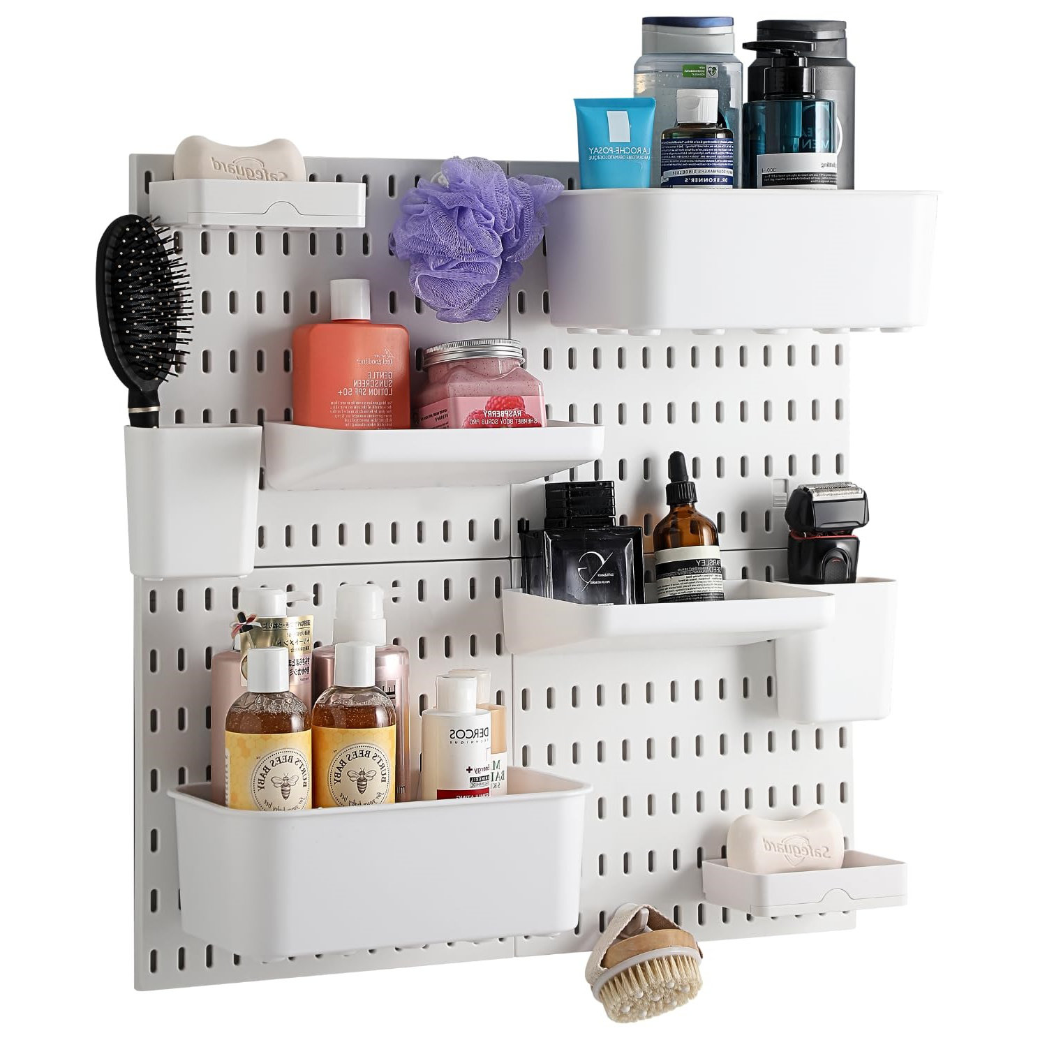 Rebrilliant Adhesive Bathroom Wall Organizer with Shelves Hooks Tray ...