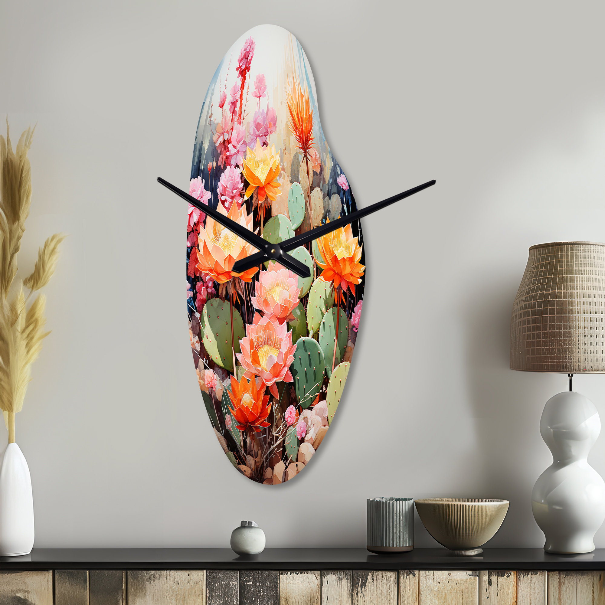 Design Art Peach Green Cactus Representation Multicolored Acr ...