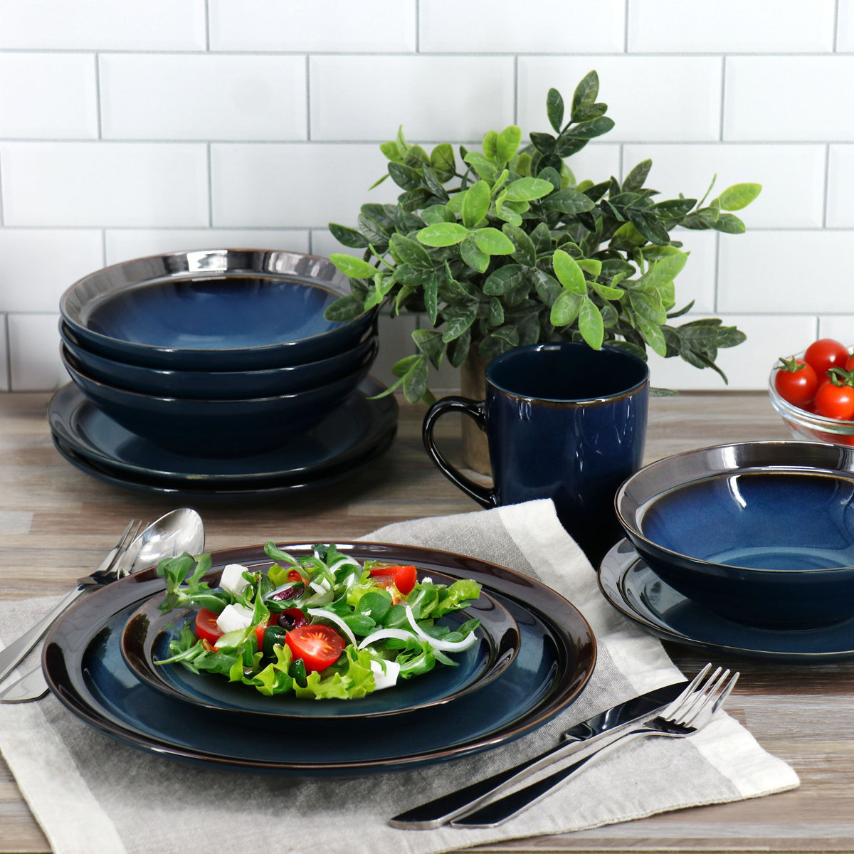HomeStyle Entertaining Priya 16 Piece Stoneware Reactive Glaze ...