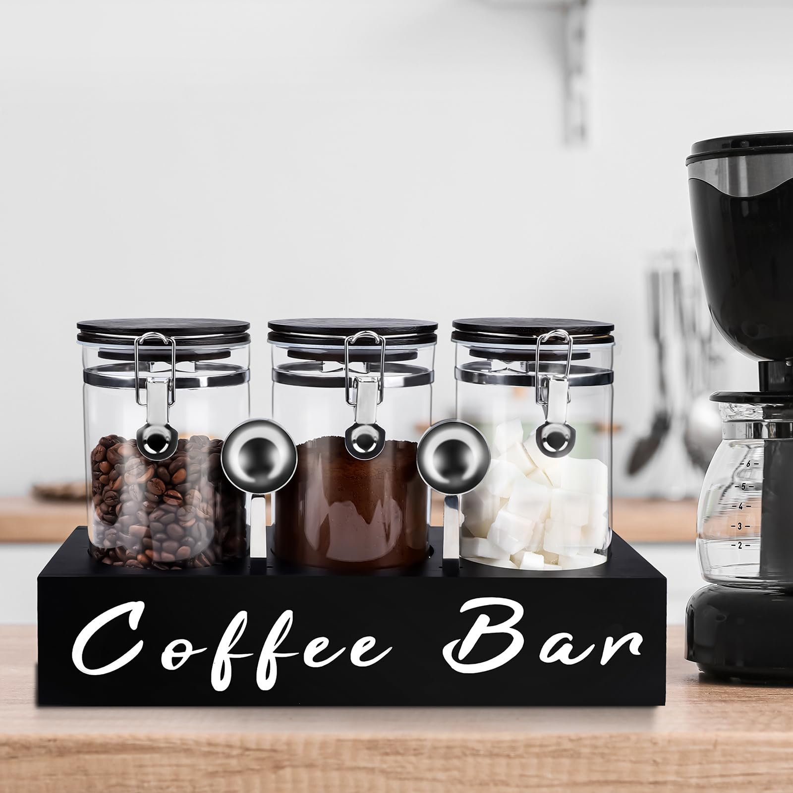 FAST APPLIANCES LLC Glass Coffee Bean Storage Container With Shelf 3PCS ...