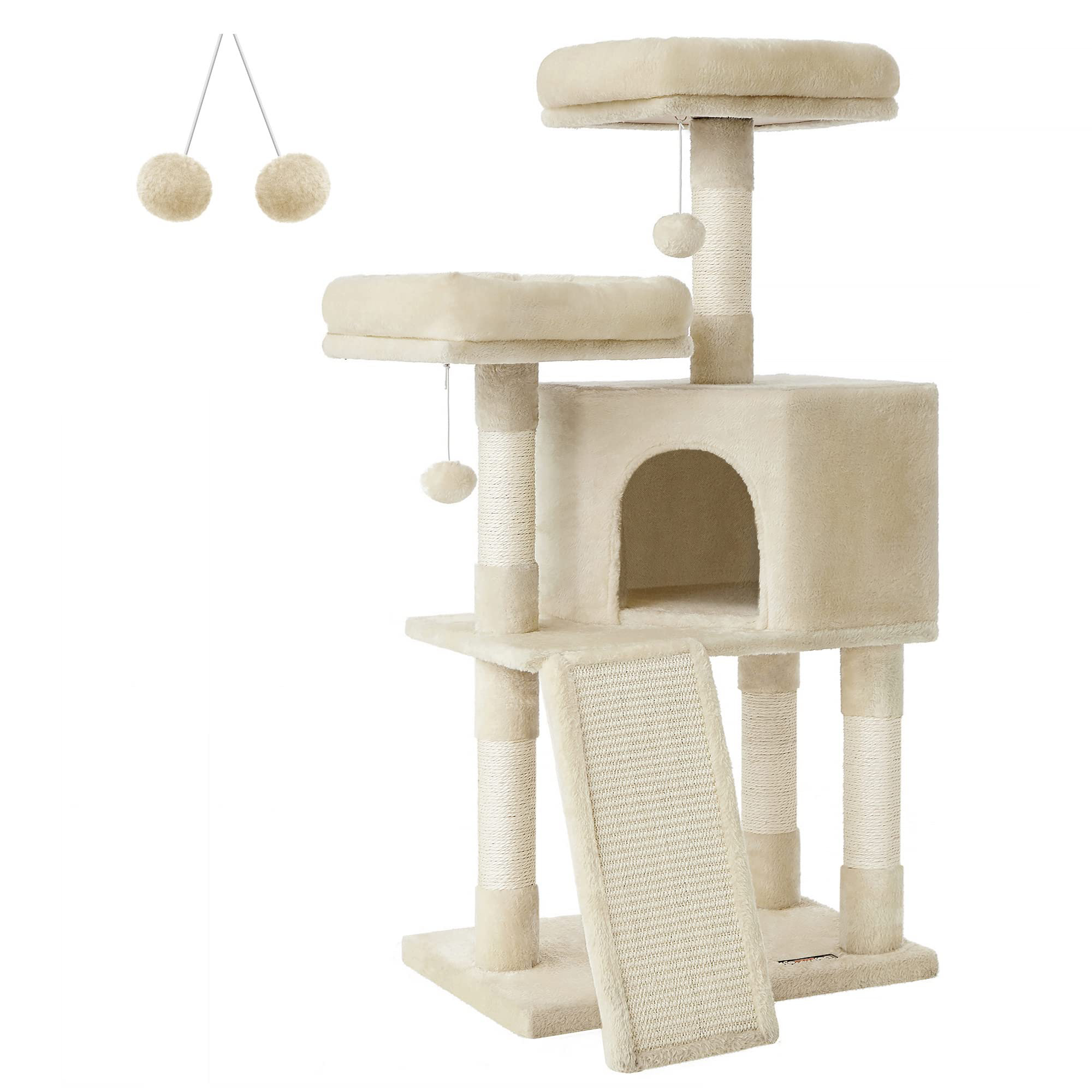Latitude Run® 45.3-Inch Cat Tree With Scratching Ramp, Spacious Cat ...