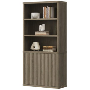 Latitude Run® Cesiro 6-Tier Bookcase With 2 Fluted Doors And Adjustable ...