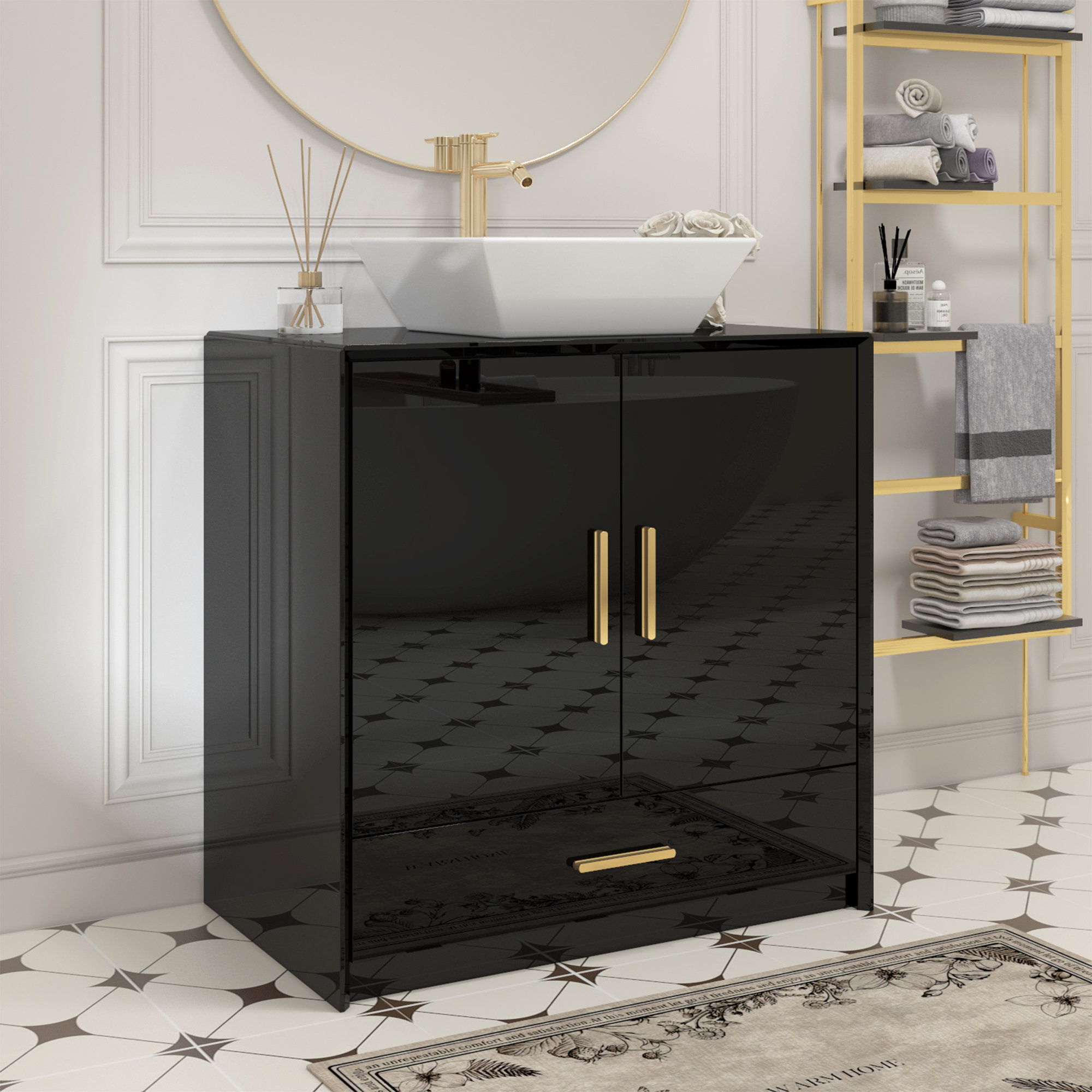 Latitude Run® Black High Gloss Bathroom Vanity With Ceramic Sink ...