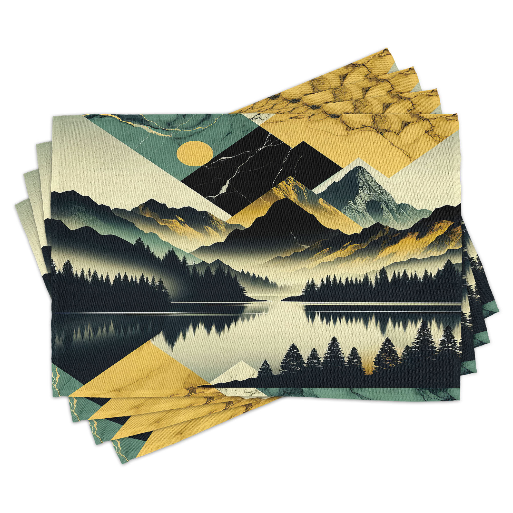 Ambesonne Lake Place Mats Set of 4 Dark Woods Mountains Modern Standard ...
