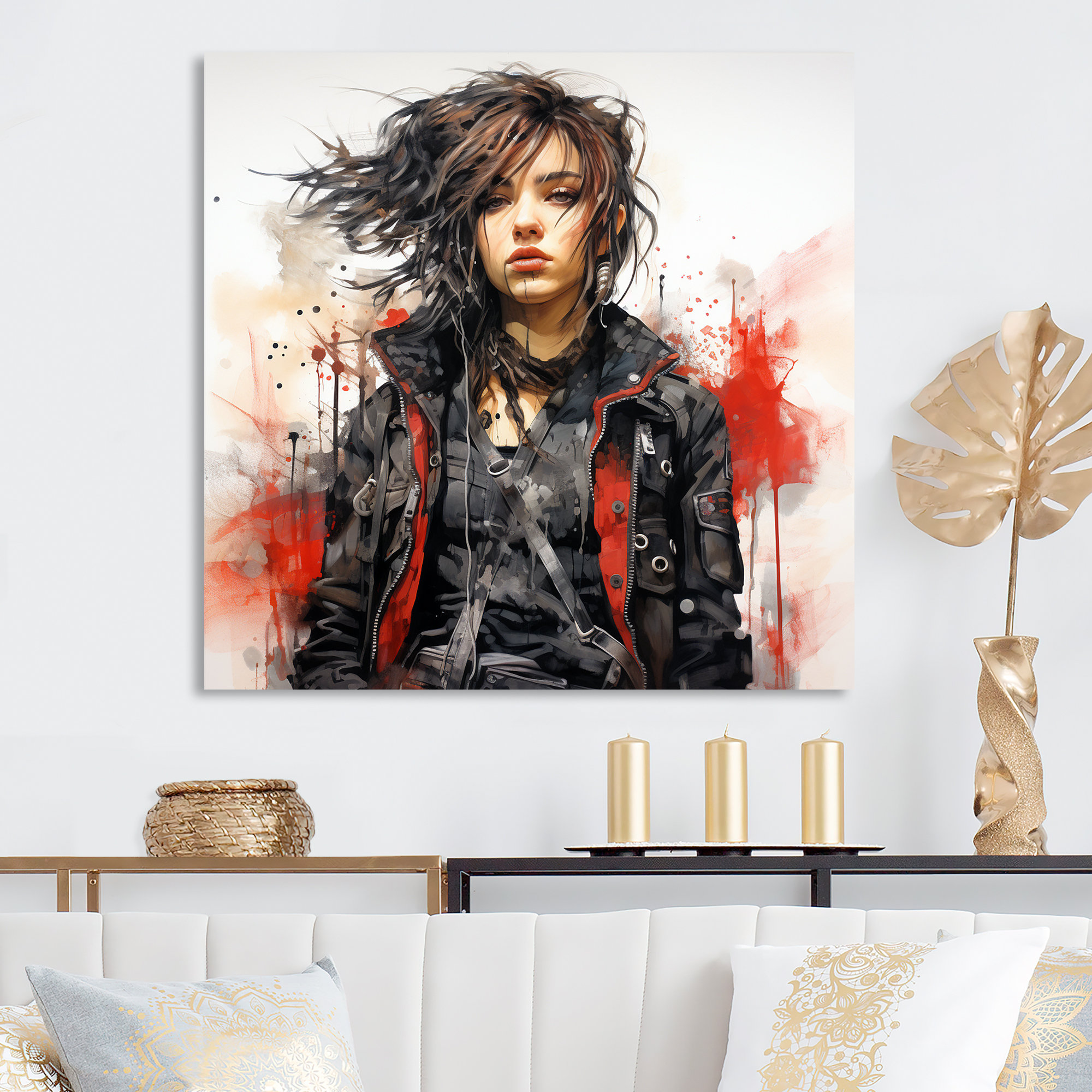 Lark Manor™ Black And Red Punk Woman Rebellion Portrait III - Fashion ...