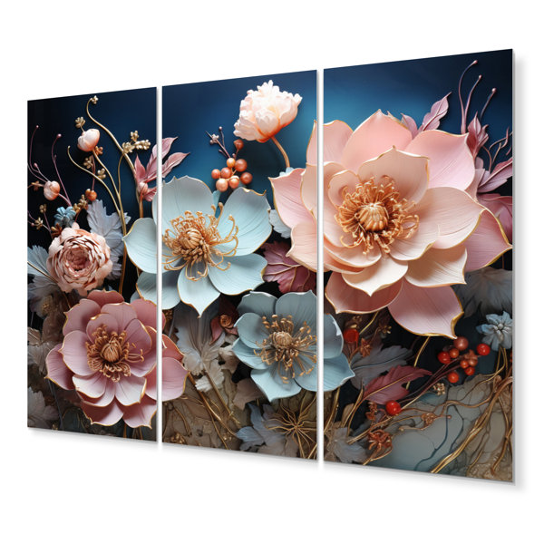 House of Hampton® Blue Enchanted Gardens I 3 Pieces | Wayfair