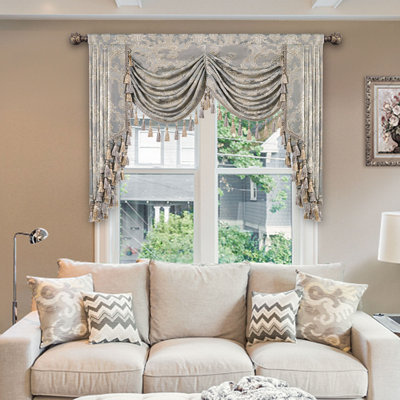 TOPLUXE Elegant Swag Valance with Tassels, Beige Jacquard Waterfall ...