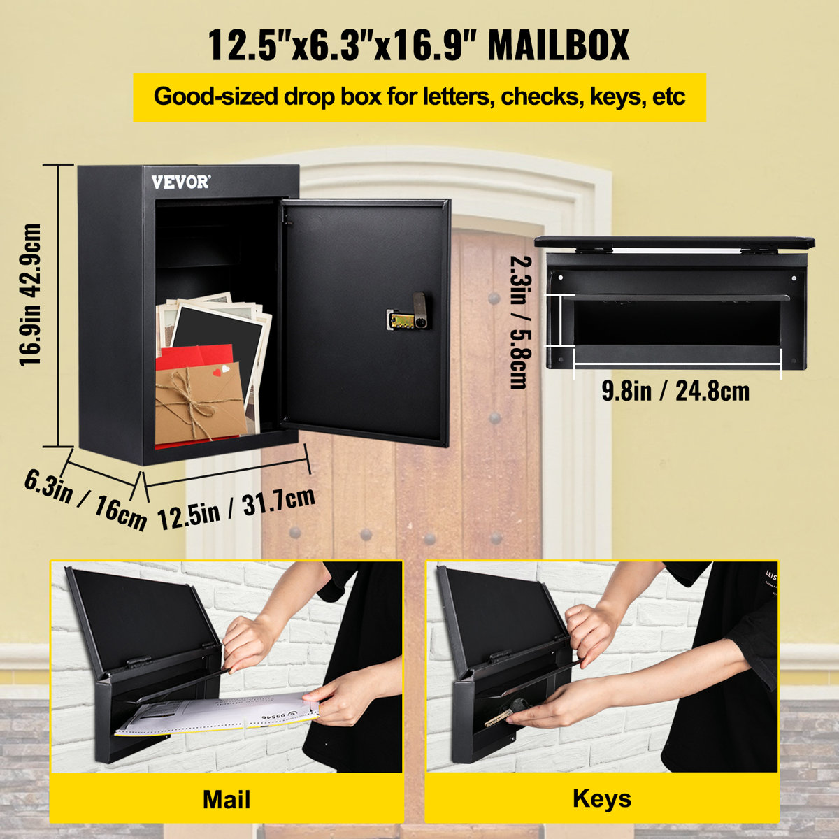 VEVOR Through The Wall Drop Box, 12.5''''X6.3''''X16.9'''' Mail Drop ...