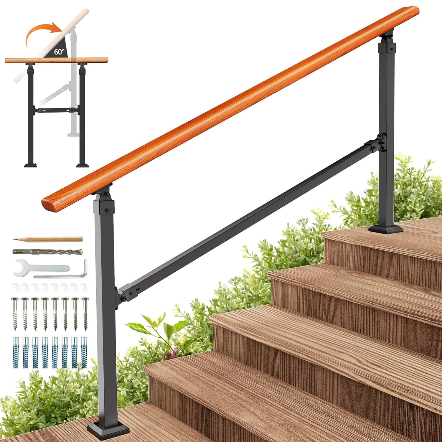 ERTCHUE RIED Outdoor Handrails For Steps - Adjustable 1-5 Step Steel ...