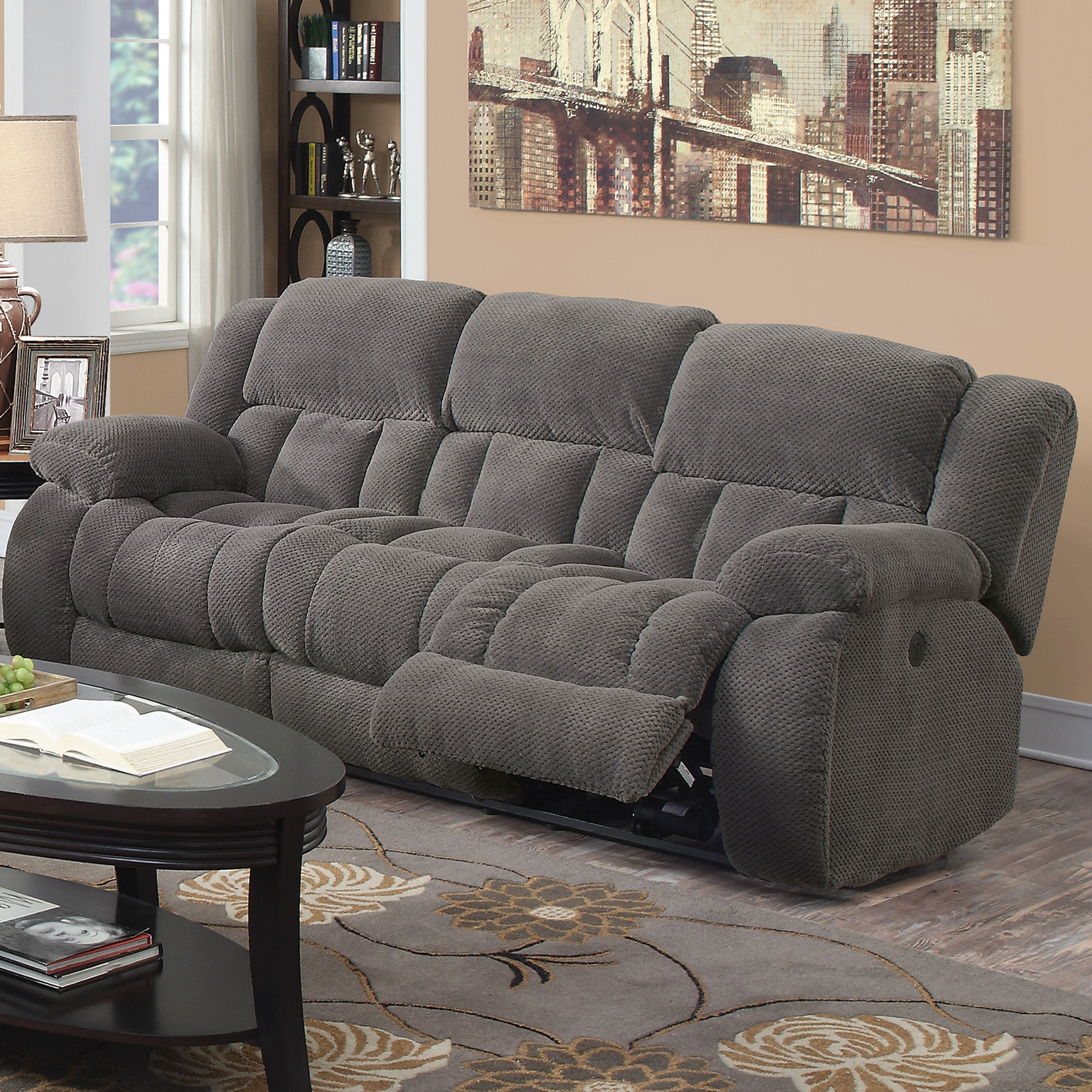 Hokku Designs Bevellii 85.5" Chenille Pillow Top Arm Reclining Sofa ...