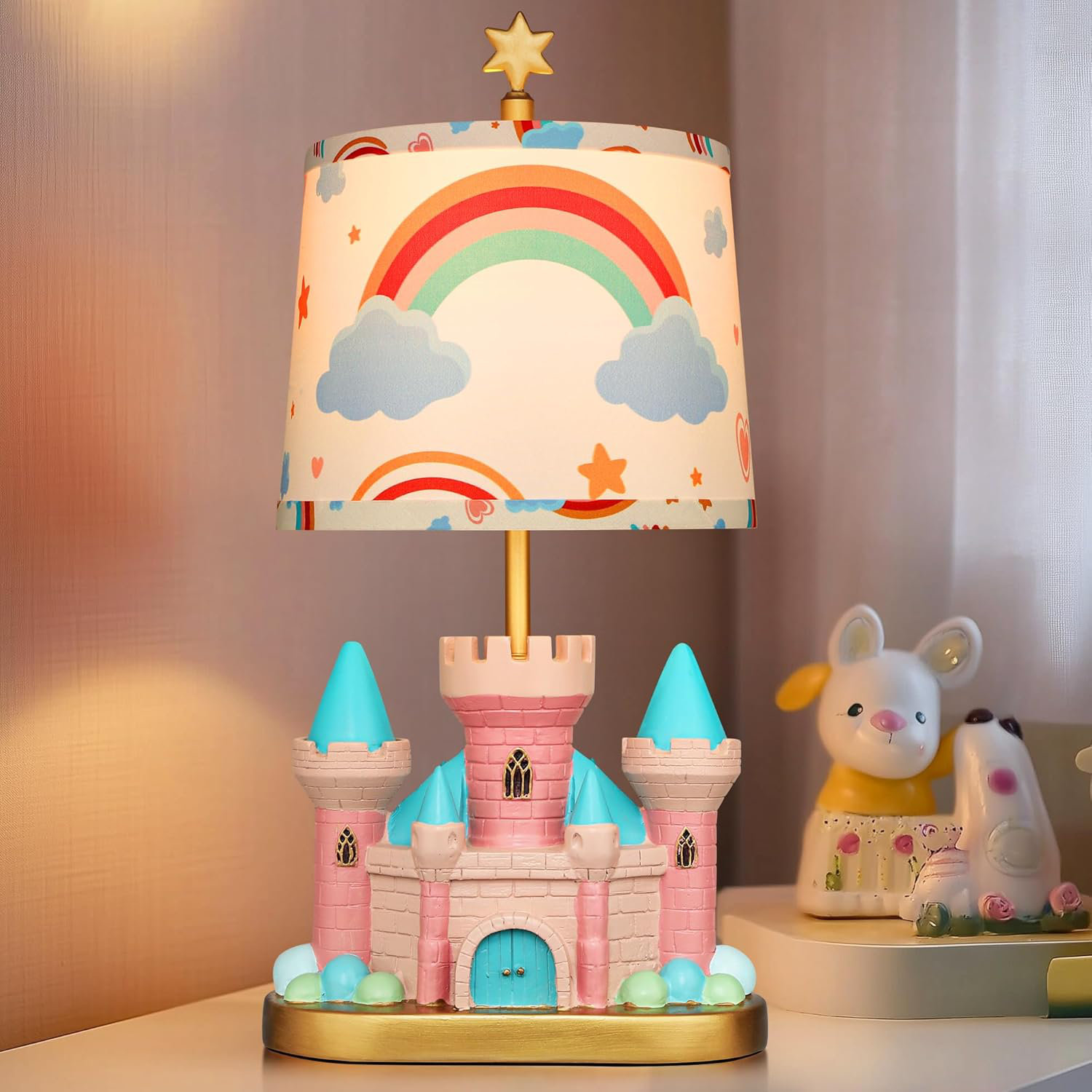 Zoomie Kids Castle Bedside Table Lamp For Kid,pink Nersury Lamp For ...