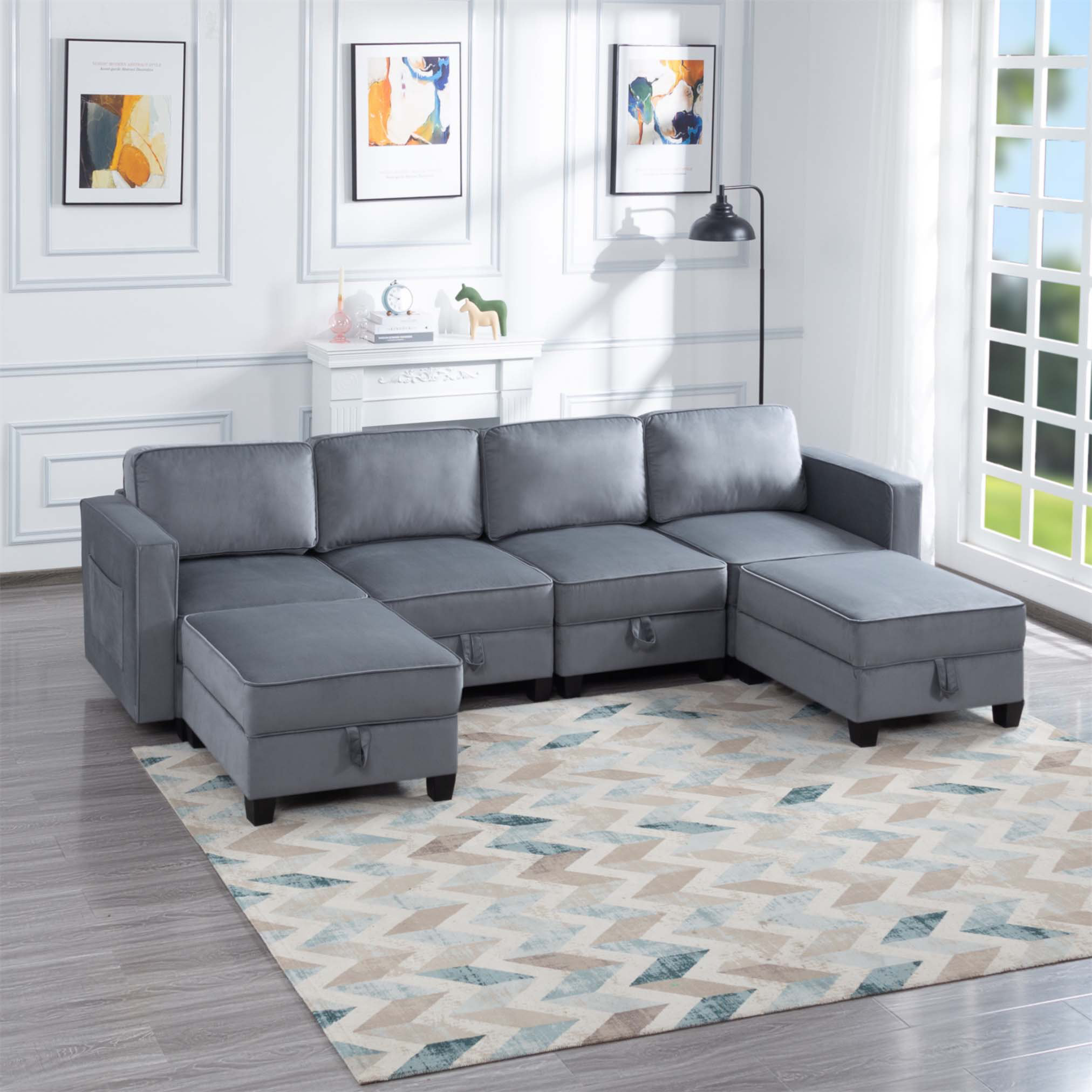 Hokku Designs Esmer 116'' Velvet Modular Sofa | Wayfair