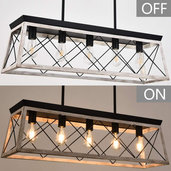 Gracie Oaks Farmhouse Rectangular Chandelier Rustic, 5-Lights Kitchen ...