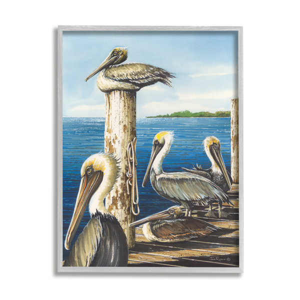 Highland Dunes " Pelicans On Marine Dock " by John Rossini Painting ...