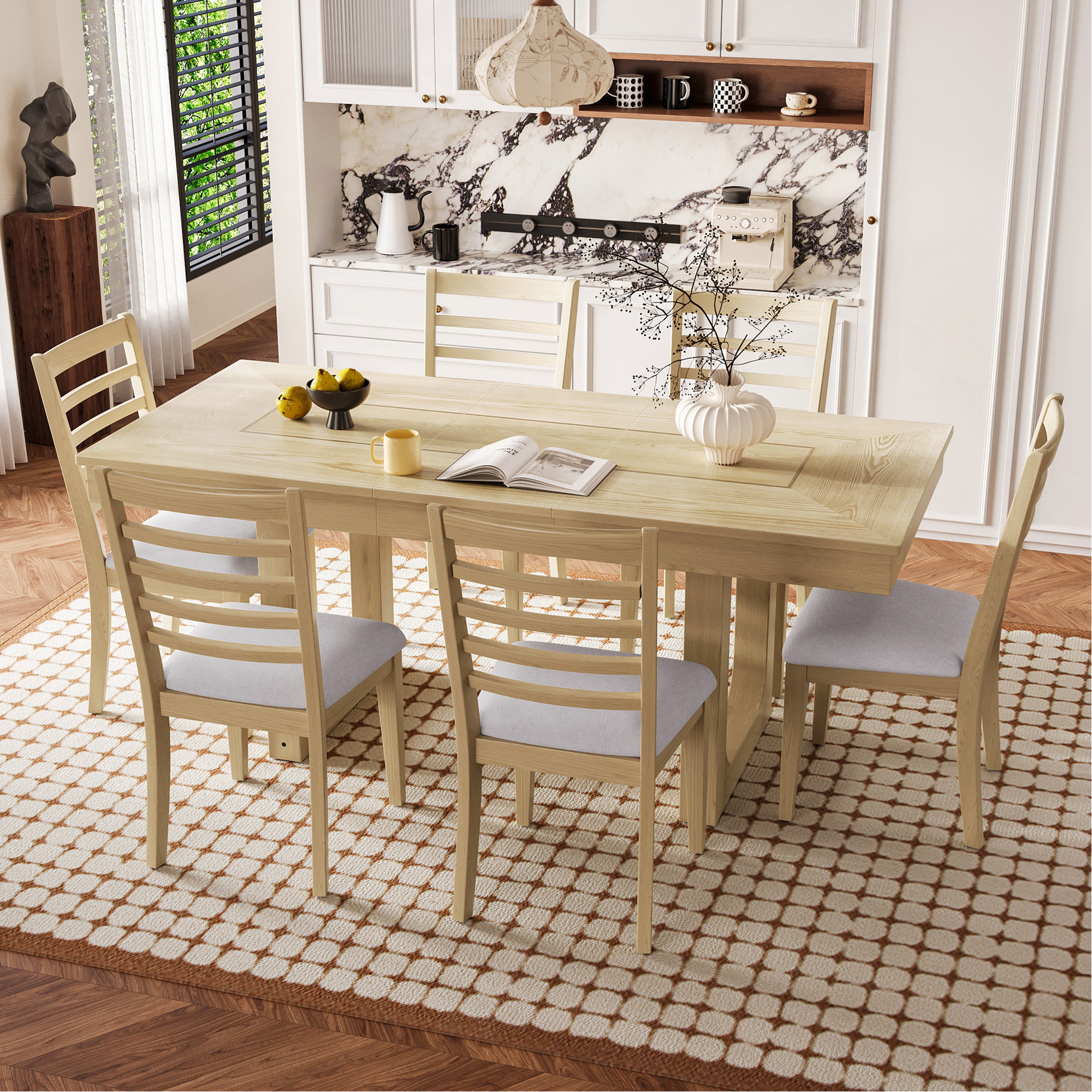 Wentygam 7 Piece Extendable Dining Table Set, Farmhouse Extendable ...