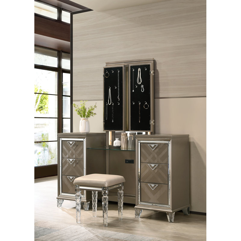 Rosdorf Park Ordaz Vanity Set with Stool and Mirror | Wayfair